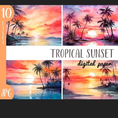 Watercolor House in Jungle Clipart Jungle Landscape Digital Paper ...