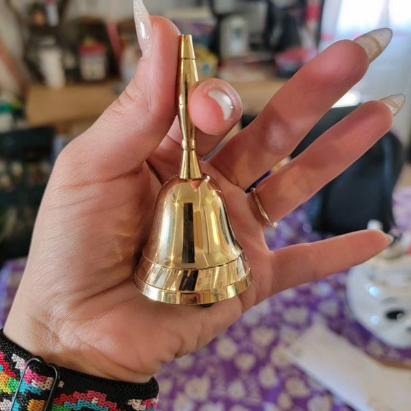 3" Brass Hand Bell Wiccan Pagan Witchcraft Altar Supply Ritual Hand ...
