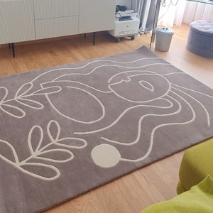 Ivory Beige Color Minimalist Modern Abstract Handmade Textured Woolen ...