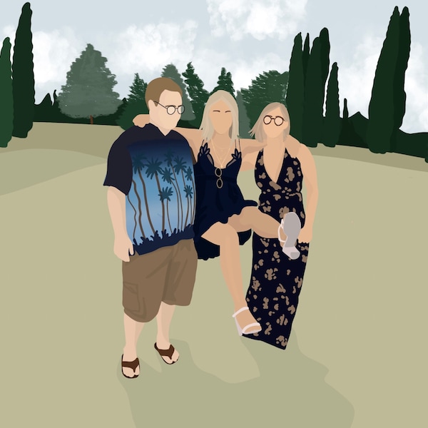 Three Person Custom Portrait | Digital Portrait| Personalized Gift ...