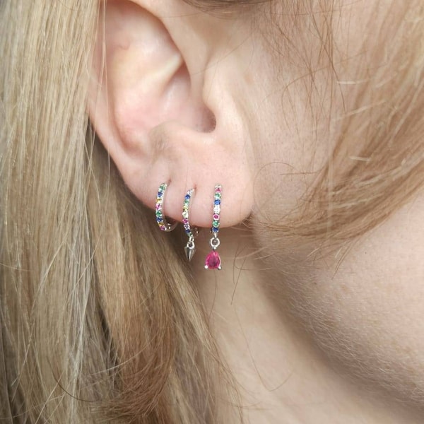 Colorful Silver Earring Set Minimalist Earrings Set for Multiple ...