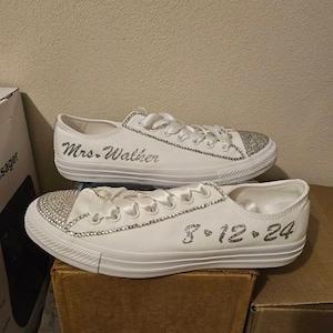 Vans Wedding Slip on Sneakers, Pearls and Rhinestones Vans, Wedding ...