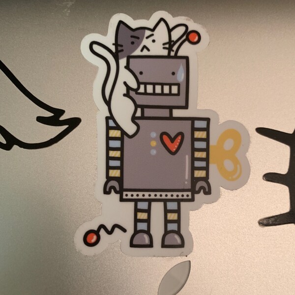 Cat and Robot - Vinyl Sticker - Cat Vinyl Sticker, Cute Cat Stickers ...