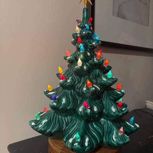 Wood Ceramic Christmas Tree Base With Light - Etsy
