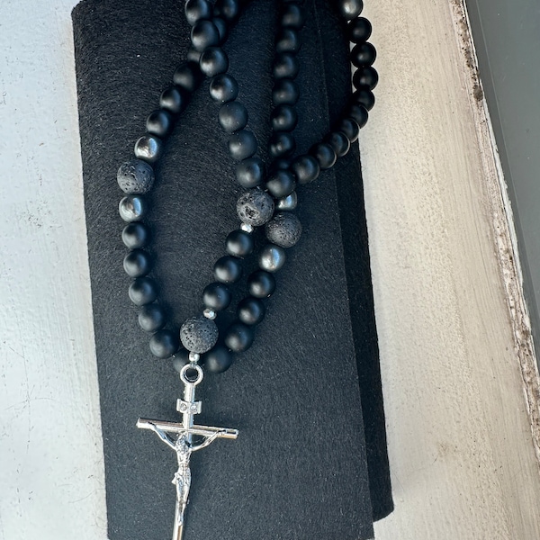 Men's Genuine Shungite Rosary, Catholic Rosaries, Prayer Necklace, Dad ...