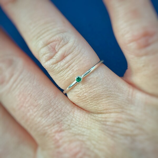 Minimalist Birthstone Ring Gemstone Ring in Sterling Silver Dainty ...