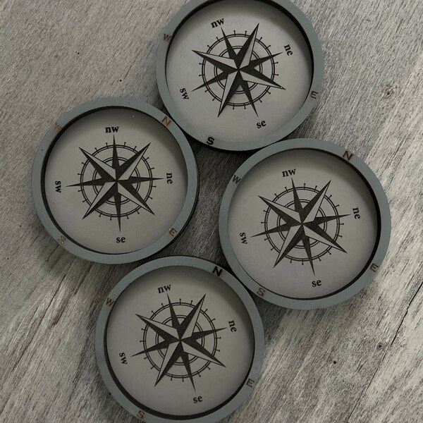 Nautical Compass Coasters - Laser-engraved Baltic Birch Drink Coaster ...