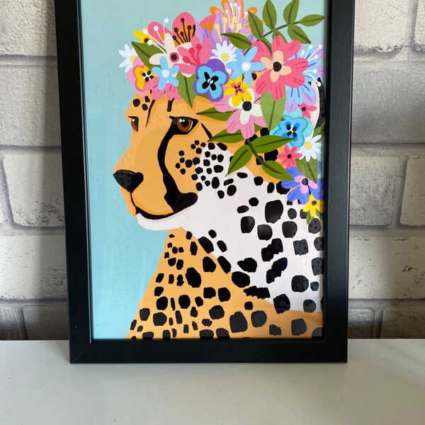 Floral Crown Cheetah Print / Tropical / Living Room Print / Animal ...