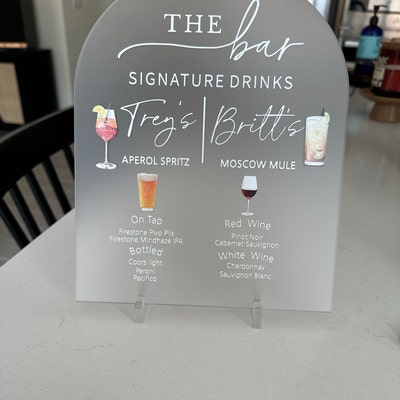 Frosted Acrylic Arch Bar Menu Signature Drink Sign Custom Wedding Drink ...