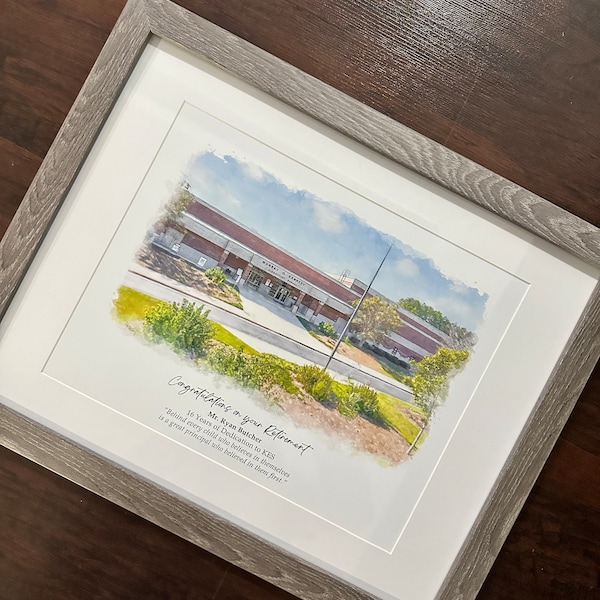 Retirement Gift for Teacher, Watercolor School Painting, Appreciation ...