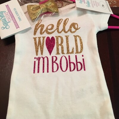Baby Shower Gift, Hello World Personalized Bodysuit With Headband, NO ...