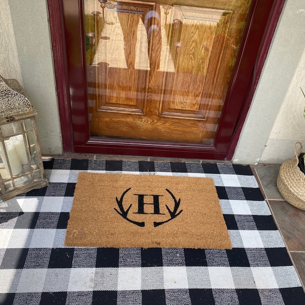 Antler Doormat, Custom Welcome Mat, Personalized Doormat, Monogram ...