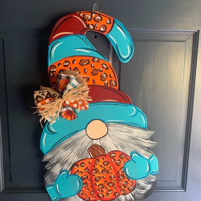 Fall Gnome Door Hanger Door Decor Leopard Print Pumpkin - Etsy