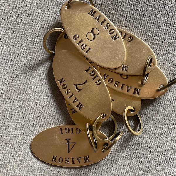 Custom Hand Stamped Hotel Room Key Tags - 3" X 1.5" Brass Oval Key ...