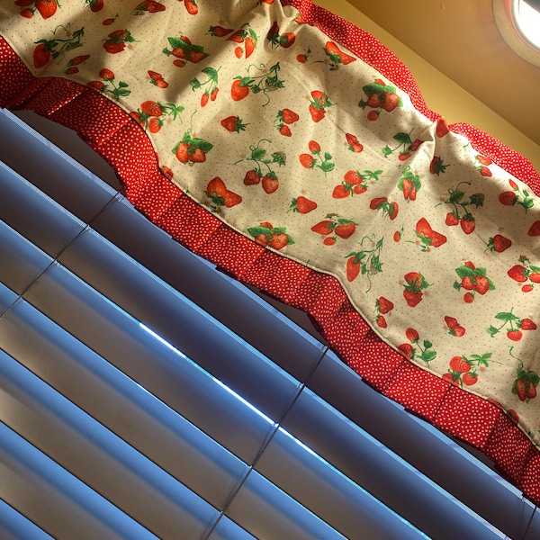 A. Retro Cherries Curtain, Valance, Fifties Style, Aqua and Red ...