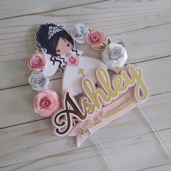 First Communion Cake Topper,first Communion Girl, Personalized ...