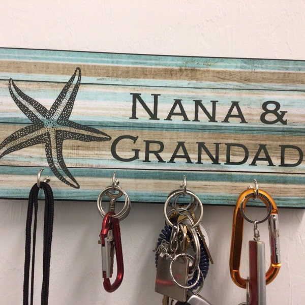 Beach House Key Holder for Wall, Personalized Key Hanger, Starfish ...