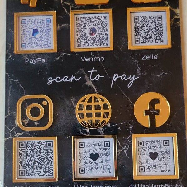Multi QR Code Business Social Media Sign Payment Sign Instagram Facebook Zelle Venmo Cashapp QR ...
