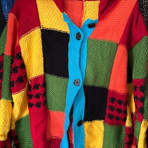 Patchwork Oversized Cardigan Hand Knitted Blue&gray Cardigan - Etsy