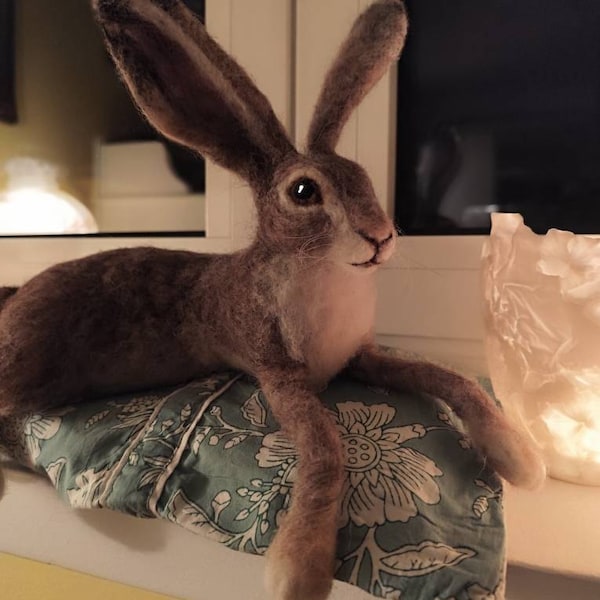 Reclining Hare With Ruffle /rabbit Lover Gift/hare Sculpture/felted ...