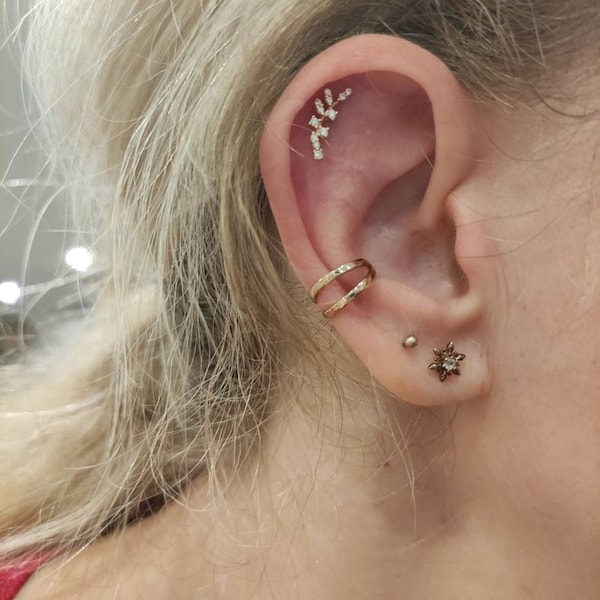 14K Solid Gold Fishbone Tragus Piercing /handmade Flat Back Helix ...