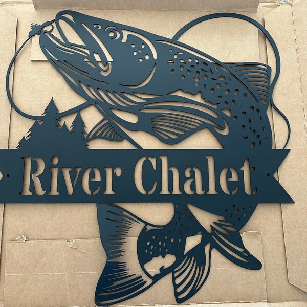 Trout Fishing Metal Sign for Outdoor or Indoor Decor, Cabin, Man Cave ...