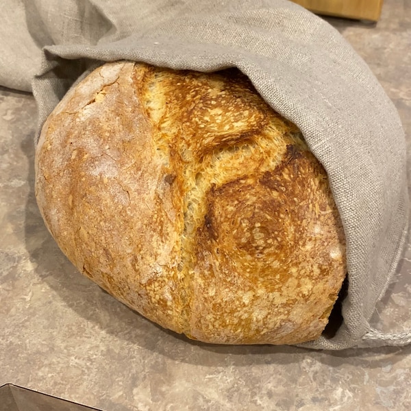 Linen Bread Bag, Natural Pure Linen Bread Loaf Bag With Handmade Flax ...