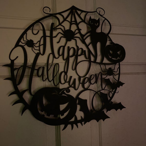 Happy Halloween Web Metal Sign Door Decor, Halloween Metal Sign, Scary ...