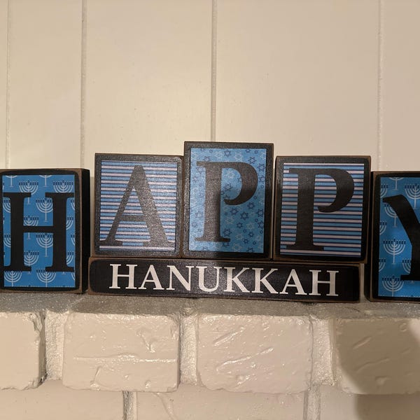 Hanukkah Decor, Hanukkah Tiered Tray Decor, Mini Hanukkah Block Signs ...