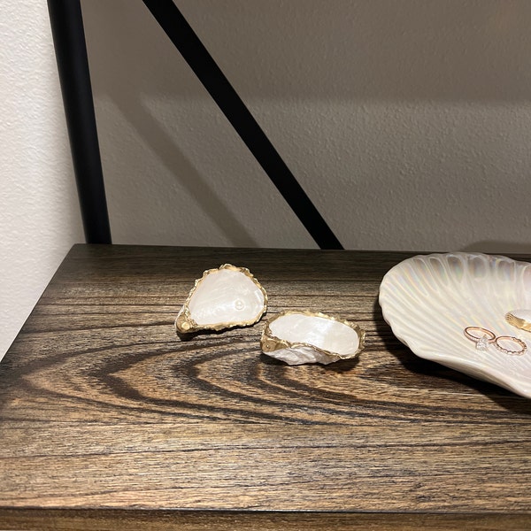 3 Silver & Blue Oyster Shell Ring, Trinket, Jewellery Dish W Pearl ...