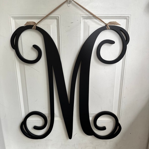 Initial Door Hanger Wooden Letter - Monogram Front Door Hanger ...