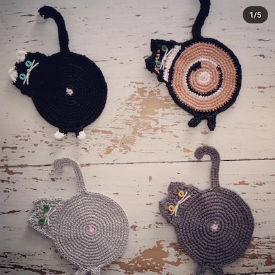 Cat Coaster Crochet Pattern PDF Crochet Cat Drink Coaster Pattern Fat ...