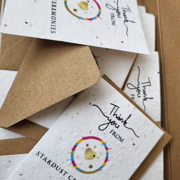 Seed Paper Thank You Favour Card. Plantable, Personalised A7 Eco ...