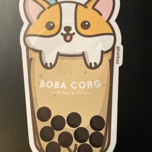 Boba Corgi Sticker, Corgi Stickers, Vinyl Stickers, Boba Stickers ...
