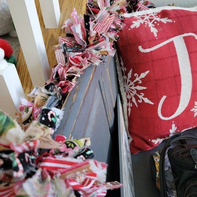 Christmas Rag Garland, Farmhouse Rag Garland, Rag Garland Wall Hanger ...