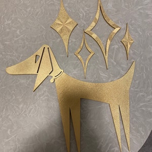 Mid Century Modern Atomic Dog With Set of 4 Eames Style Starbursts 3D ...
