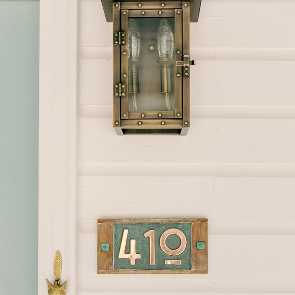 House Number Art Nouveau Plaque in Limed Oak and Copper 3x Nos 3"/75mm ...