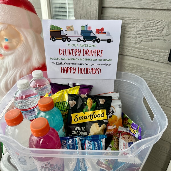 Happy Holidays Delivery Driver Snack & Drink Sign, Christmas Delivery ...