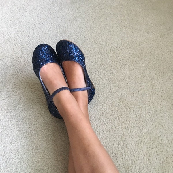 Navy Blue Rock Glitter Maryjane Flats for Flower Girls Shoes, Fall ...