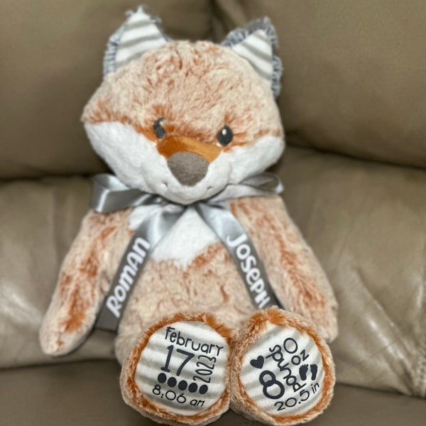 Fox Birth Stats Stuffed Animal, Personalized Plush Fox Birth ...
