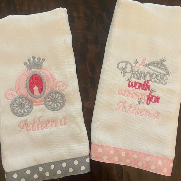 Personalized Princess Burp Cloth Set of 2 in Silver and Pink - Etsy