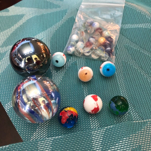 Set of 5 Variety Pack Rainbow Earth 22mm Glass Marbles W Stands ...