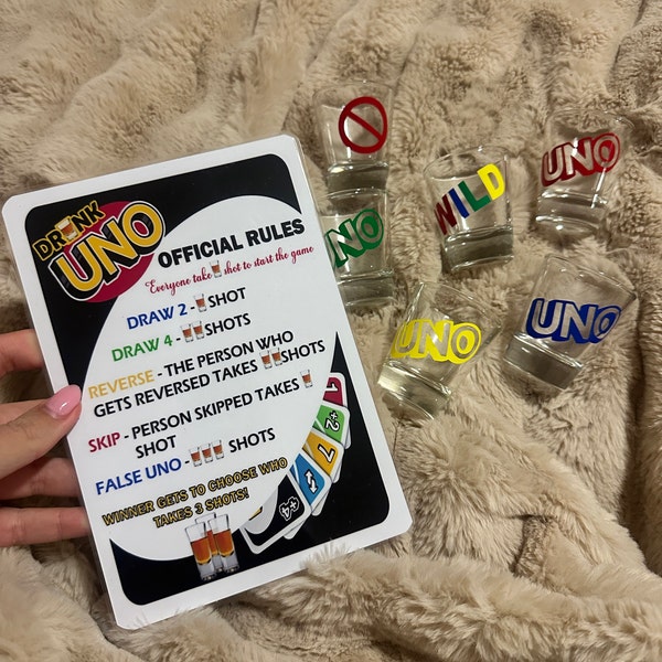 Drunk UNO Game Set - 6 Shot Glasses, Birthday Gift for Her, Birthday ...