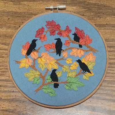 Autumn Birds Hand Embroidery Pattern, Holiday Craft Download, Fall Hoop ...