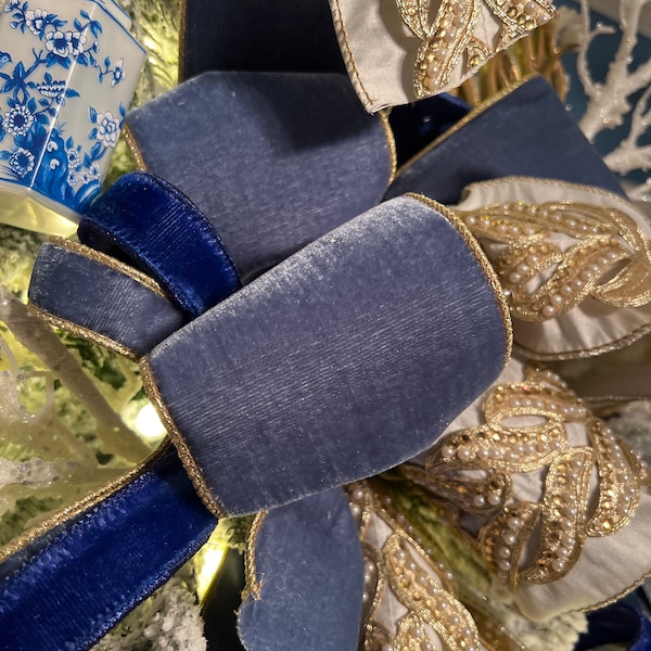LUXE Designer Ribbon 4 X 10yds, Burgundy Velvet Designer Ribbon W/gold ...