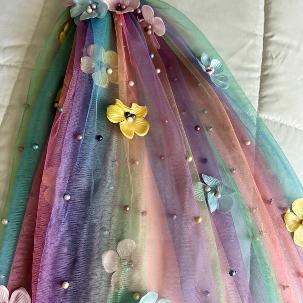 Unicorn Bridal Veil, Rainbow Wedding Veil, Multicolor 3D Flower Bridal ...
