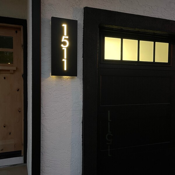 XL Vertical Lighted Address Sign, Address Plaque, Large Modern ...
