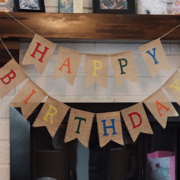 Happy Birthday Burlap Banner, Happy Birthday Bunting, Happy Birthday ...