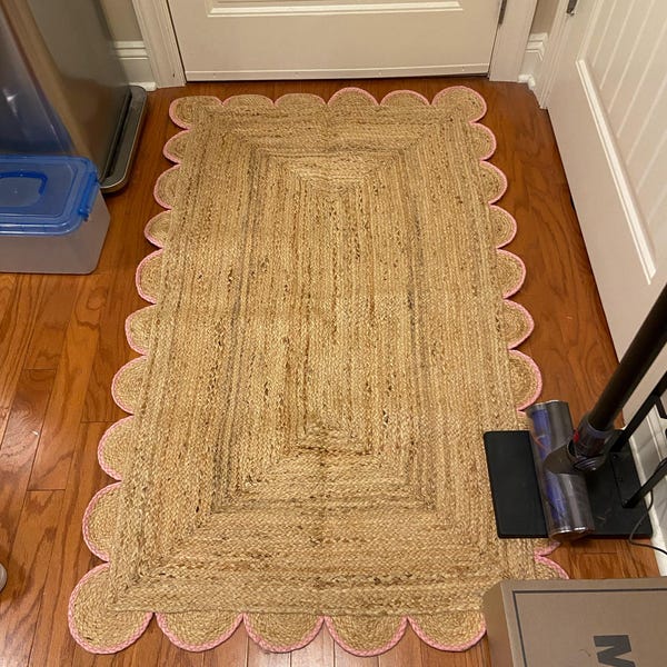 Braided Area Runner, Scallop Natural Jute Runner, Black Scalloped Edge ...