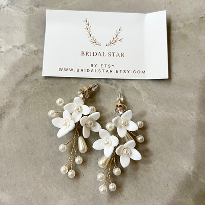 Gold Pearl Drop Earrings Bridal Earrings Pearl Wedding Earrings for ...